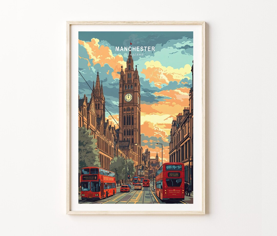 Manchester Custom Travel Poster, England Travel Wall Art, Manchester ...