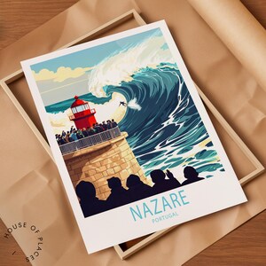 Nazare Portugal Travel Poster, Nazare Print, Portugal Wall Art ...