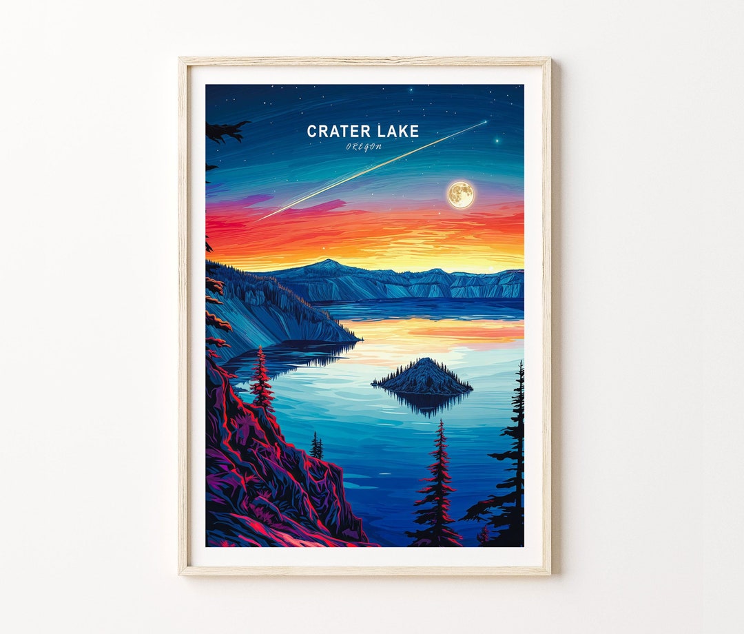 Crater Lake Travel Poster, Crater Lake Oregon Travel Wall Art, Crater ...