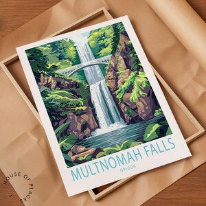 Multnomah Falls Travel Poster, Multnomah Falls Oregon Wall Art, Oregon ...