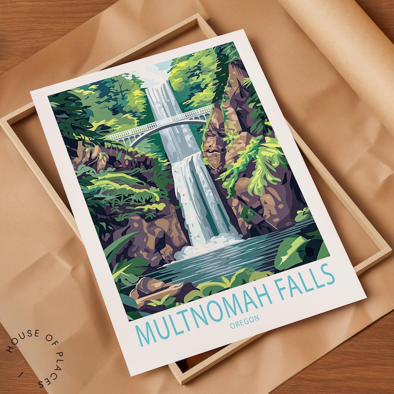 Multnomah Falls Travel Poster, Multnomah Falls Oregon Wall Art, Oregon ...