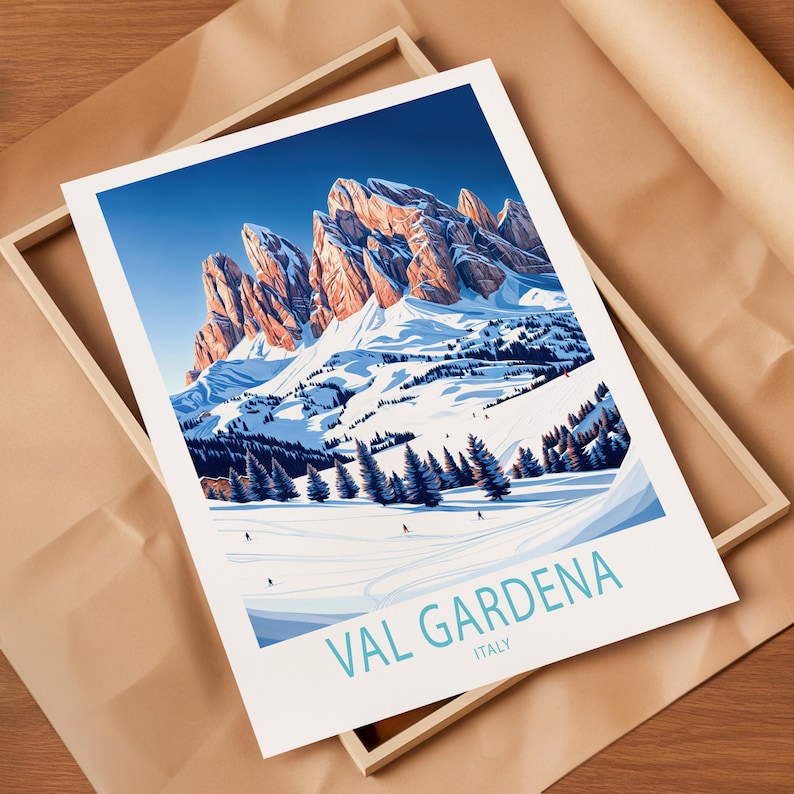 Val Gardena Ski Poster, Val Gardena Italy Travel Print, Italy Winter ...