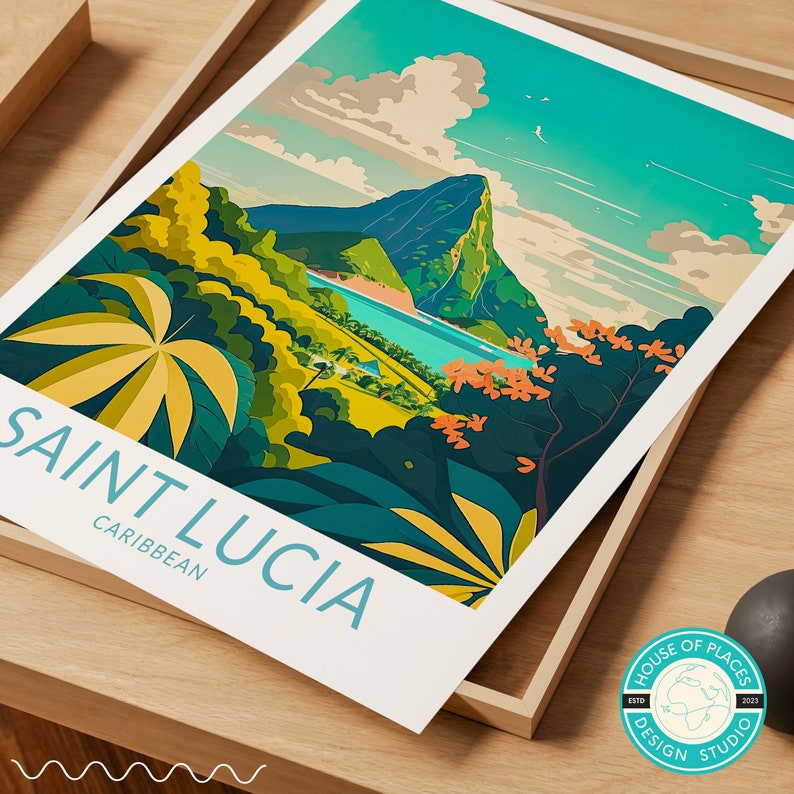 Saint Lucia Travel Poster, Caribbean Island Poster Print, Caribbean ...