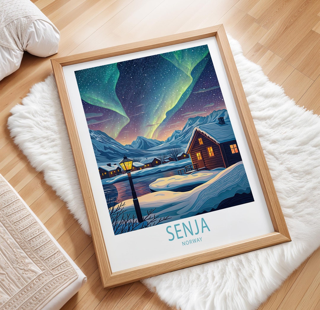 Senja Travel Poster, Norway Wall Art, Senja Northern Lights Print ...