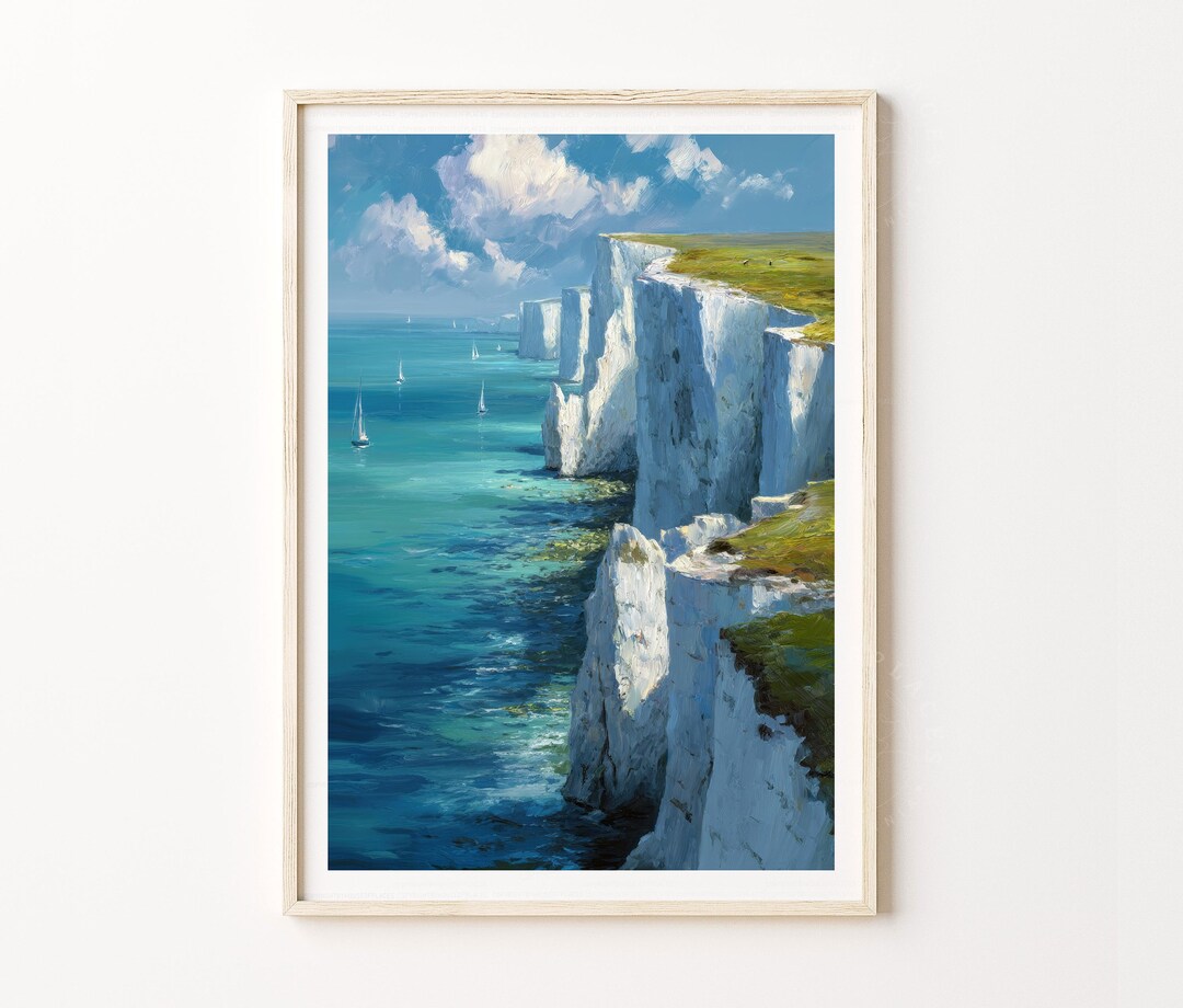 White Cliffs of Dover England Oil Painting Travel Poster, Coastal Cliff ...