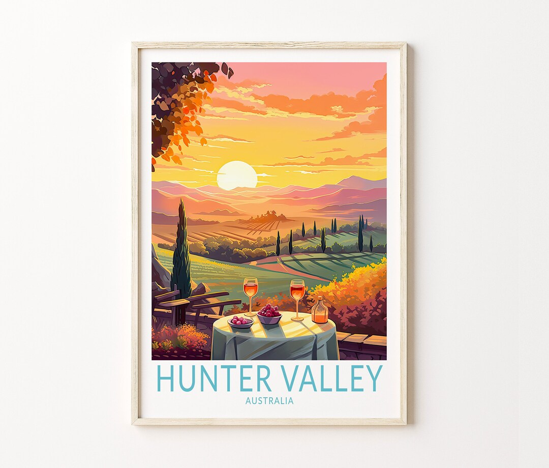 Hunter Valley Travel Poster, Australia Wall Art, Hunter Valley Sunset ...