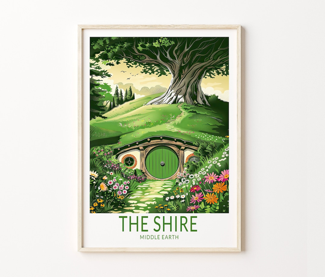 The Shire Travel Poster, Middle Earth Print, New Zealand City Wall ...