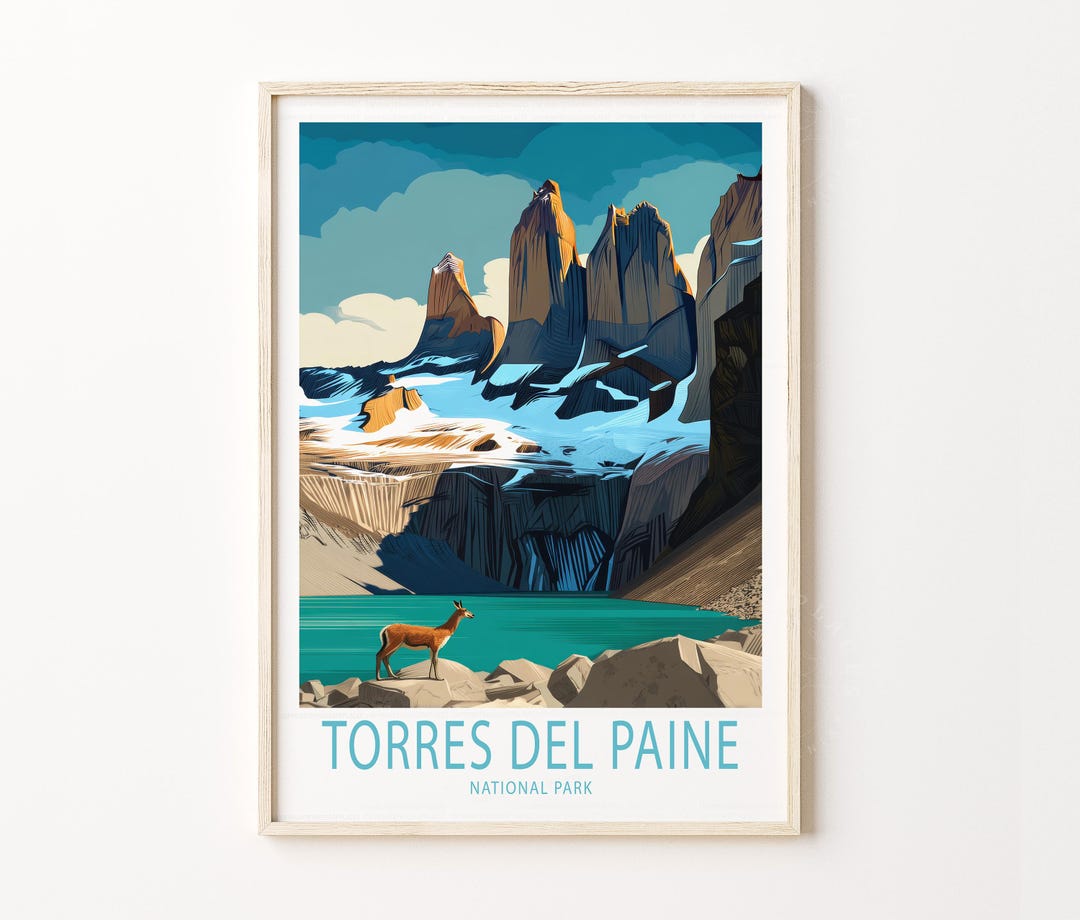 Torres Del Paine Travel Poster Print, National Park Patagonia Wall Art ...