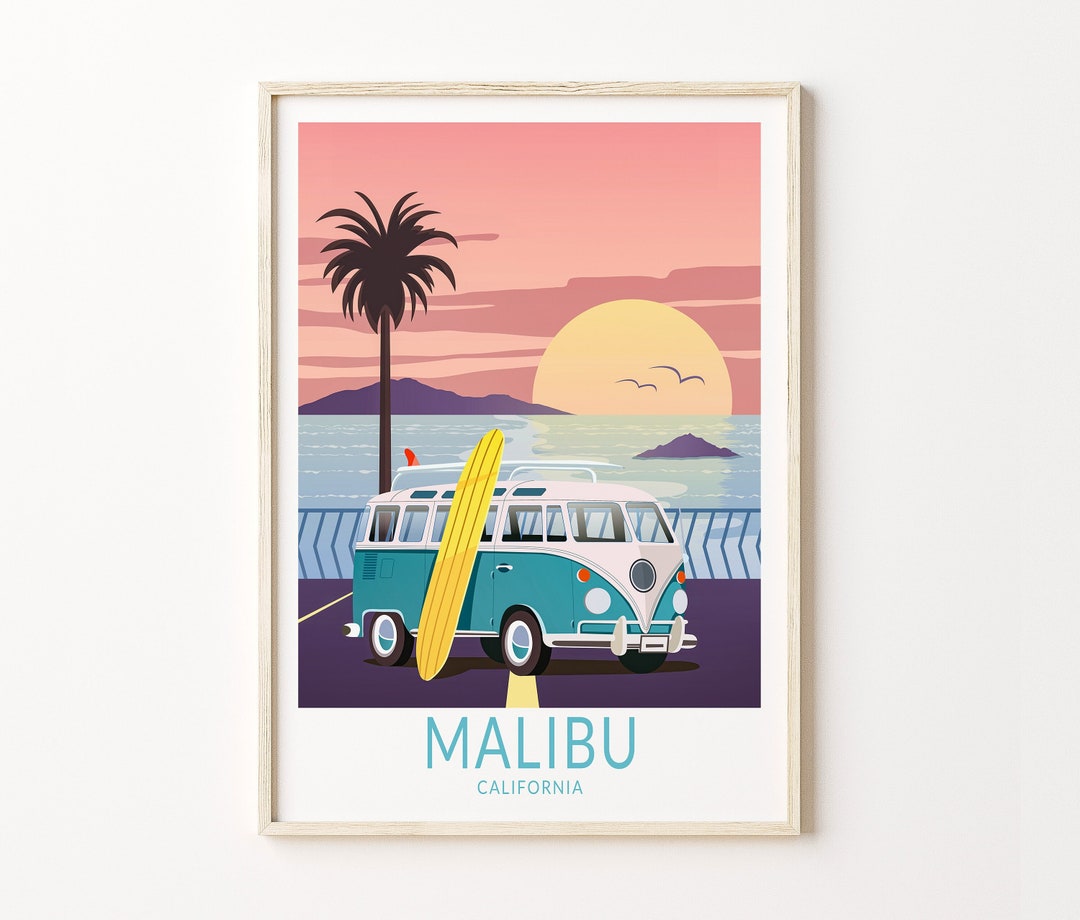 Malibu California Travel Poster, Malibu Poster, California USA Postcard ...