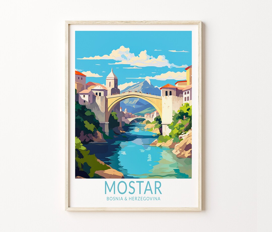 Mostar Bosnia Travel Poster, Bosnia and Herzegovina Wall Art, Mostar ...
