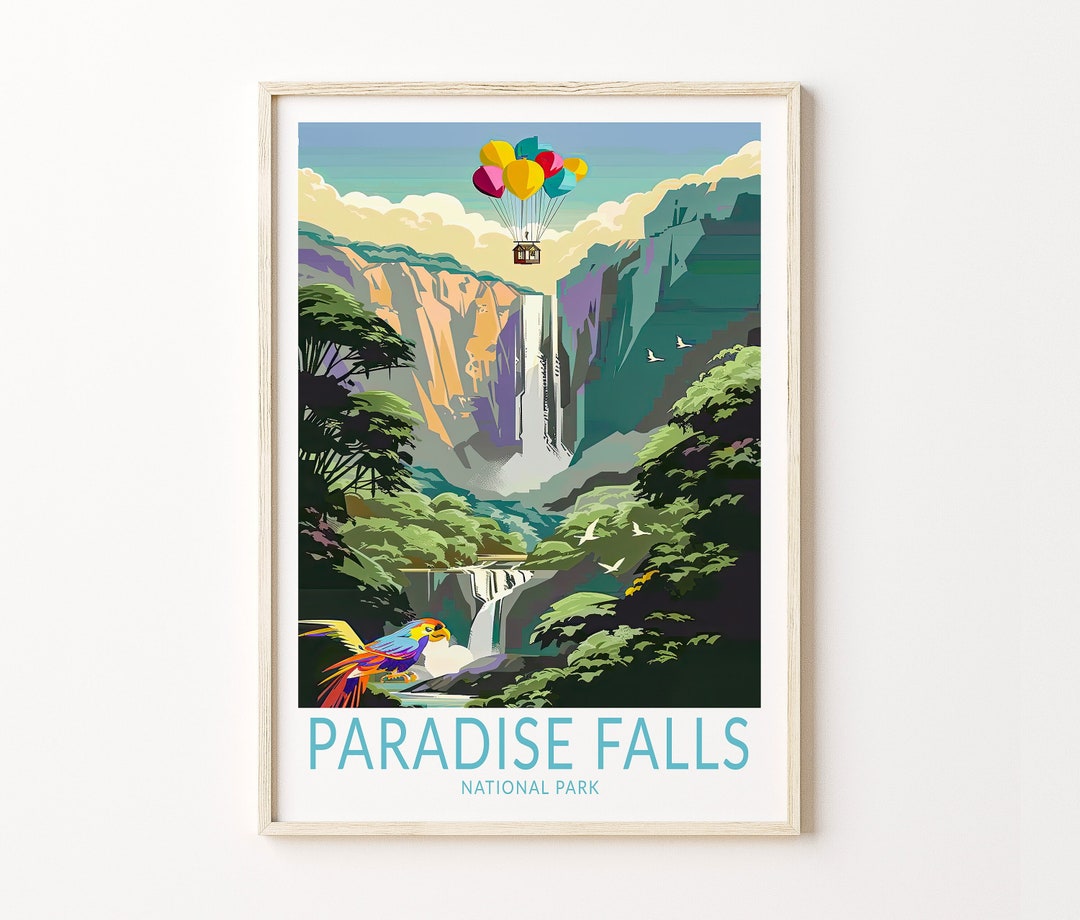 Paradise Falls Travel Poster, National Park Wall Art, up Balloon House ...