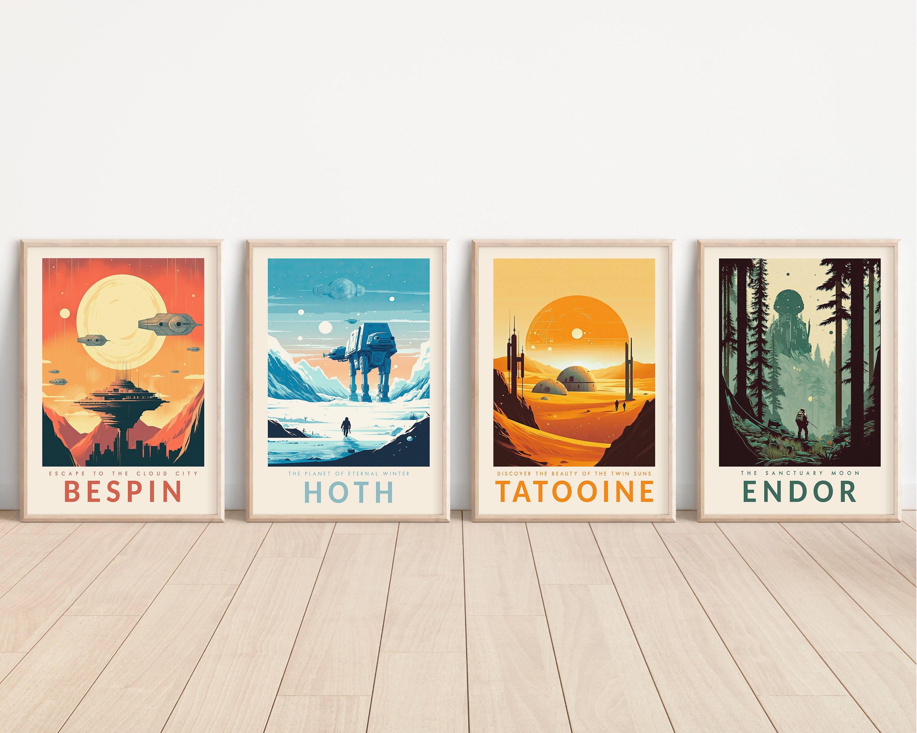 Star Wars Tatooine Travel Poster, Retro Travel Print, Bespin Hoth Endor ...