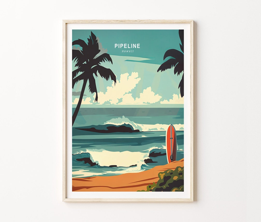 Pipeline Travel Poster, Hawaii Wall Art, Hawaii Surf Print, Pipeline ...