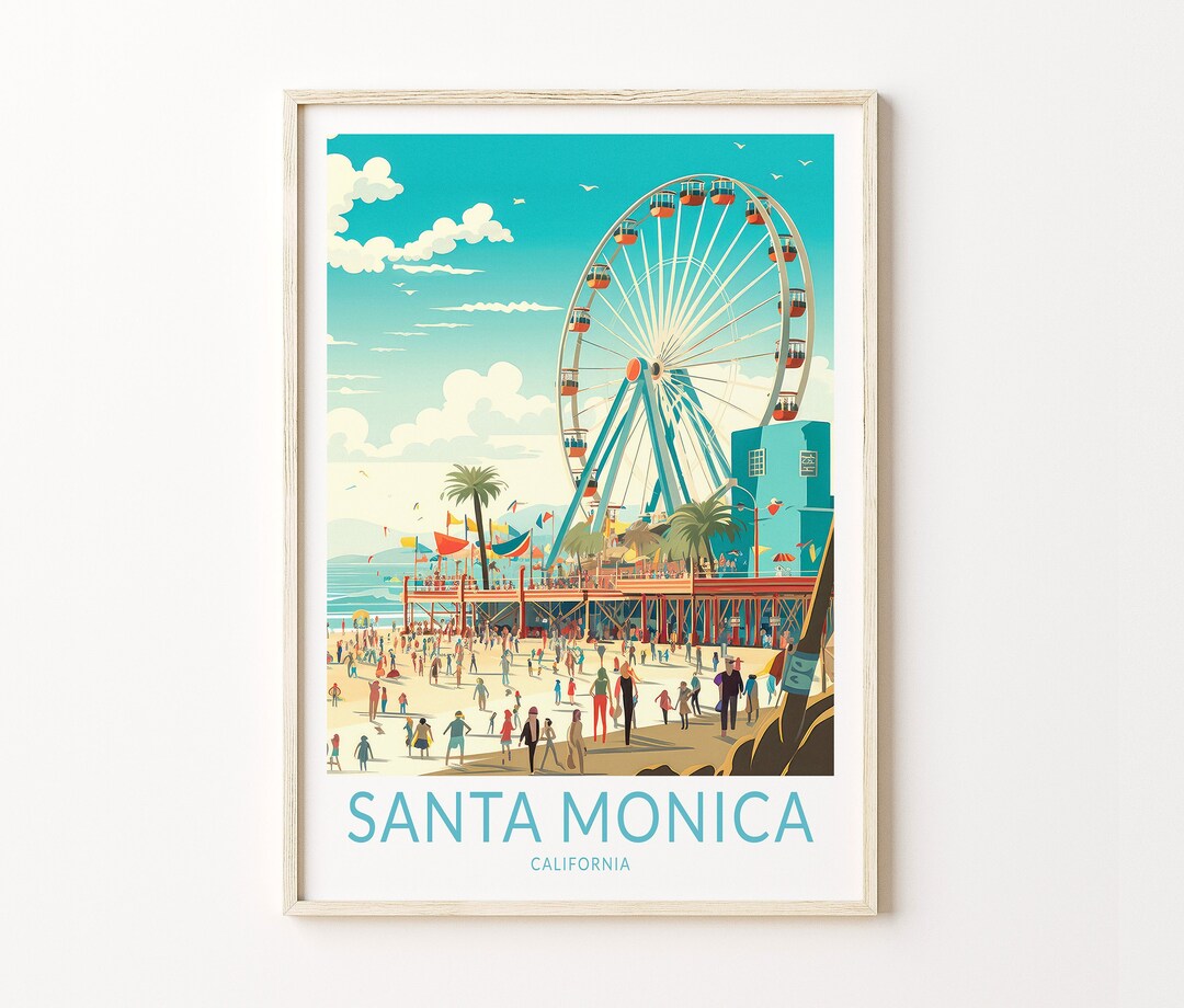 Santa Monica California Travel Print Wall Art, Santa Monica Travel ...