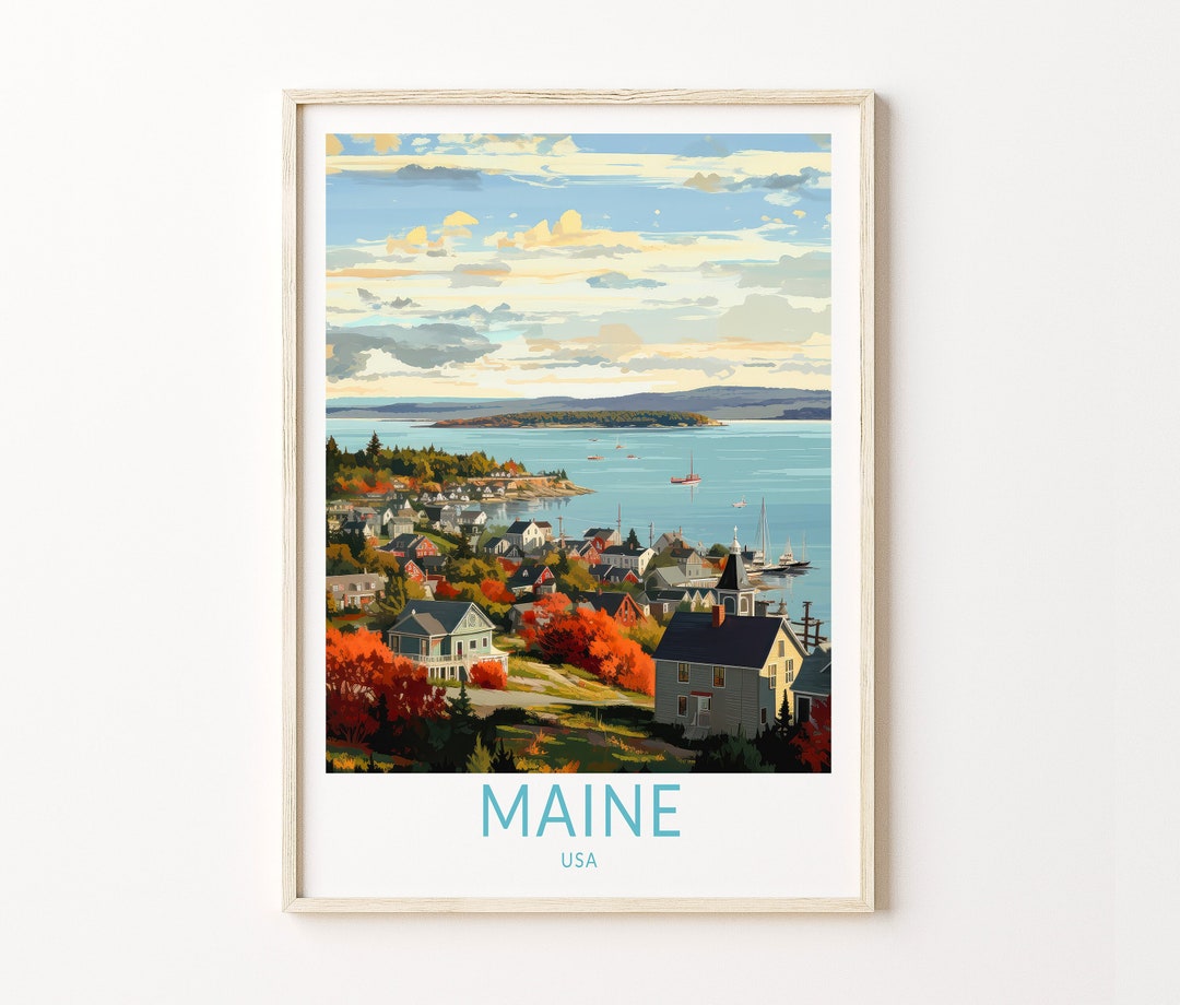 Maine Travel Print, Maine State Coastal Travel Poster, Maine Travel ...