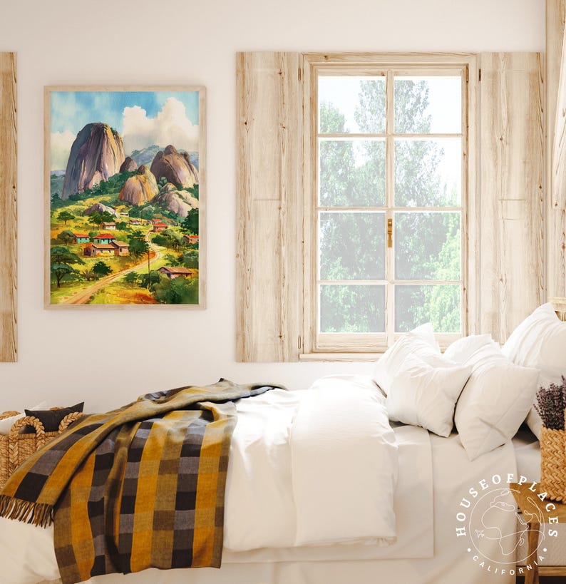Idanre Hills Nigeria Watercolor Travel Poster | Idanre Hills Village ...