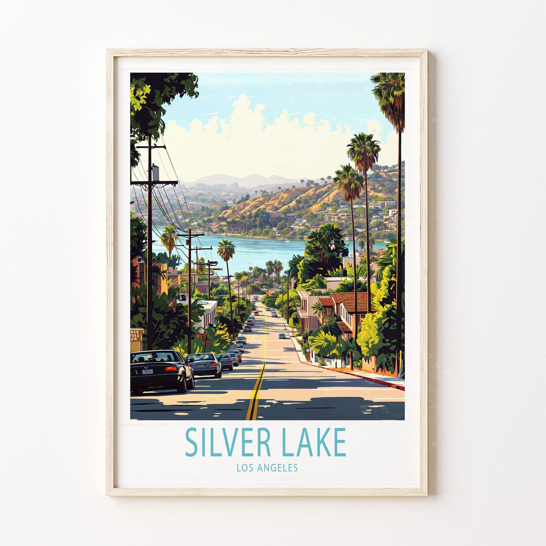 Silver Lake Travel Poster, Silver Lake Los Angeles Travel Print, Los ...