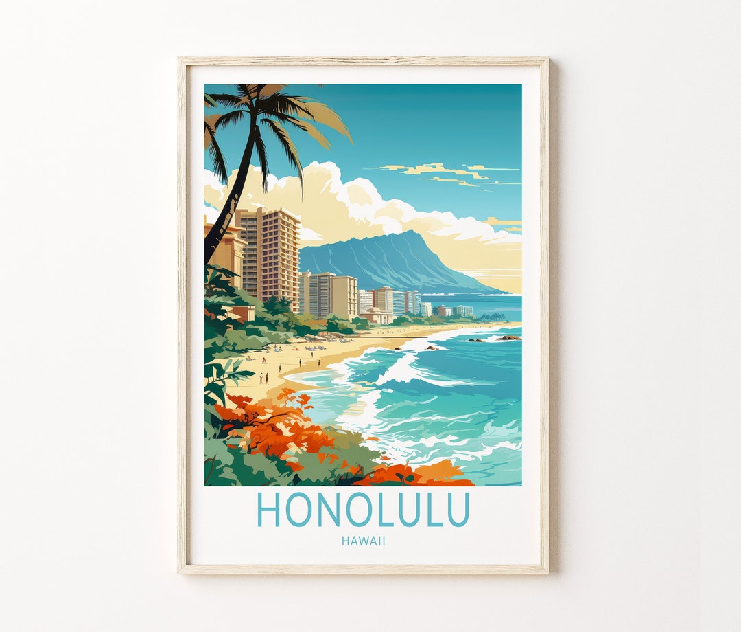 Hawaii Honolulu Travel Poster, Honolulu Hawaii Travel Poster Print ...