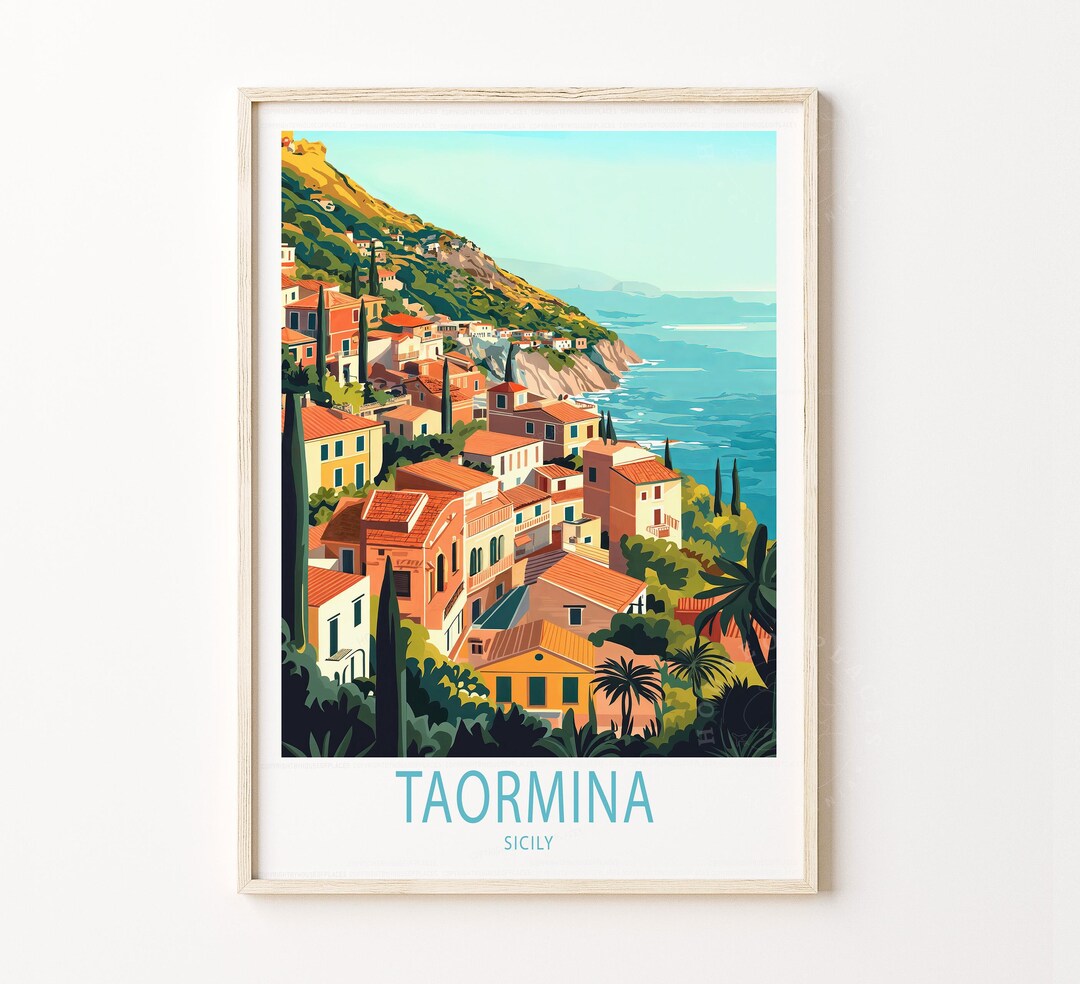 Taormina Sicily Travel Poster, Sicily Travel Wall Art, Taormina Travel ...