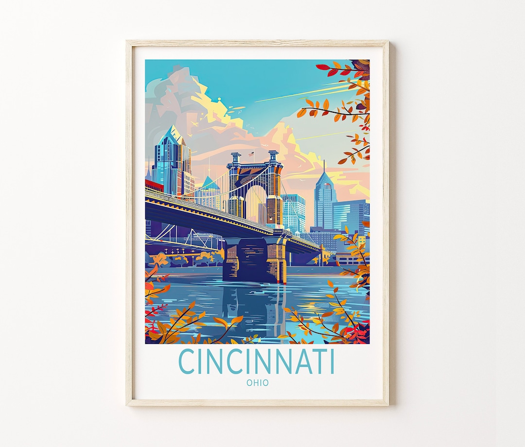 Cincinnati Travel Poster, Cincinnati Ohio Travel Wall Art, John ...