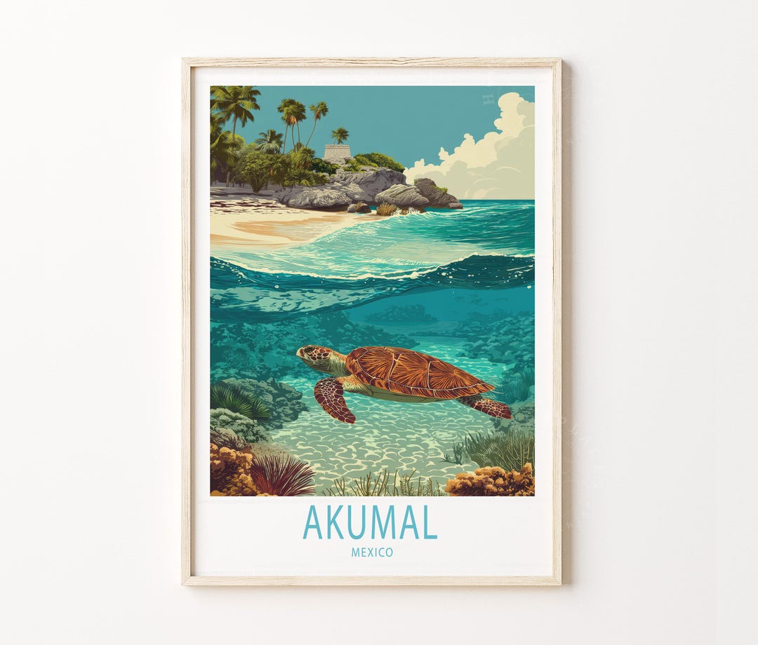 Akumal Mexico Travel Poster, Mexico Wall Art, Akumal Print, Home Decor ...