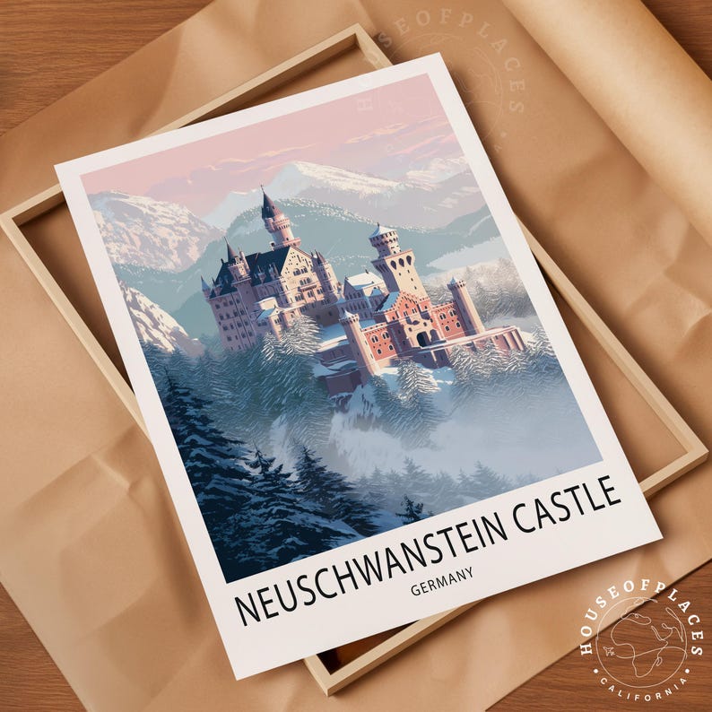 Neuschwanstein Castle Travel Poster Print, Germany Fairytale Wall Art ...