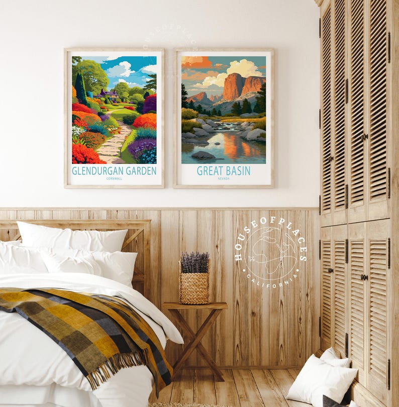 Great Basin Nevada Travel Poster, Scenic Mountain River Landscape Wall ...