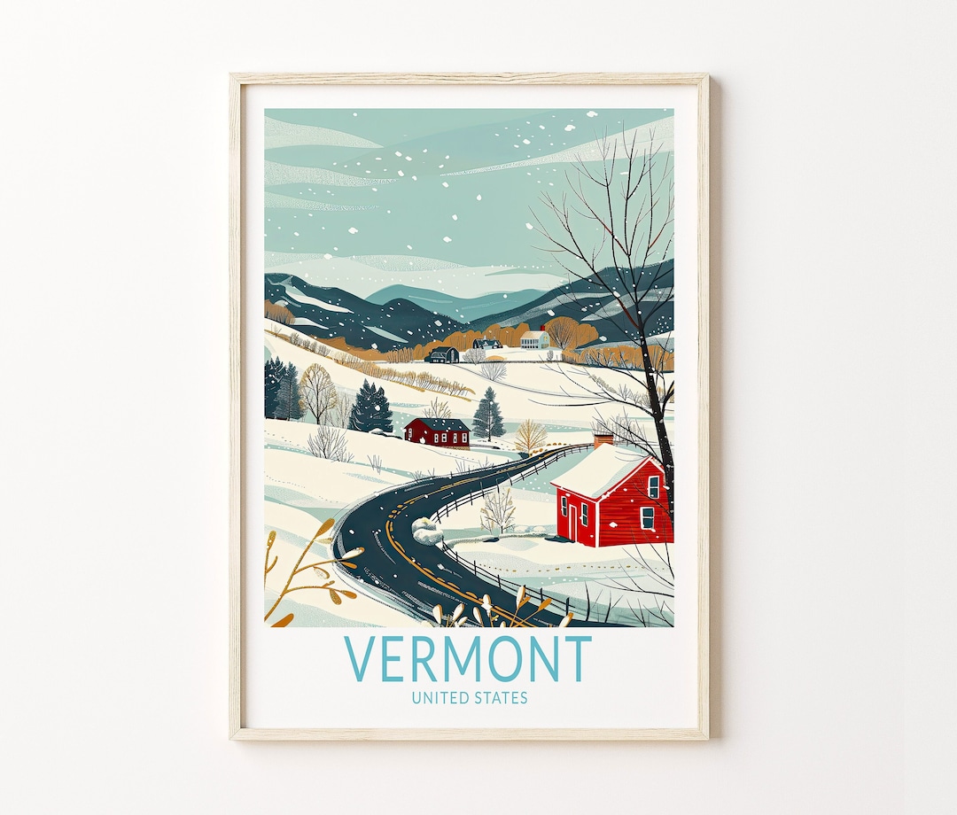 Vermont Travel Poster, USA Wall Art, Vermont Winter Wall Decor, USA ...