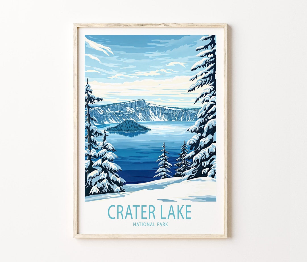 Crater Lake Travel Poster, Crater Lake National Park Wall Art, National ...