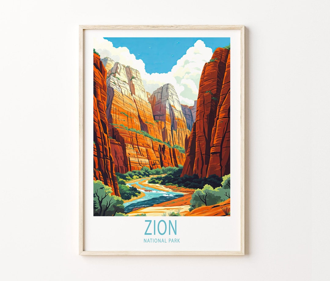 Zion National Park Travel Poster, Utah National Park Wall Art, Utah ...