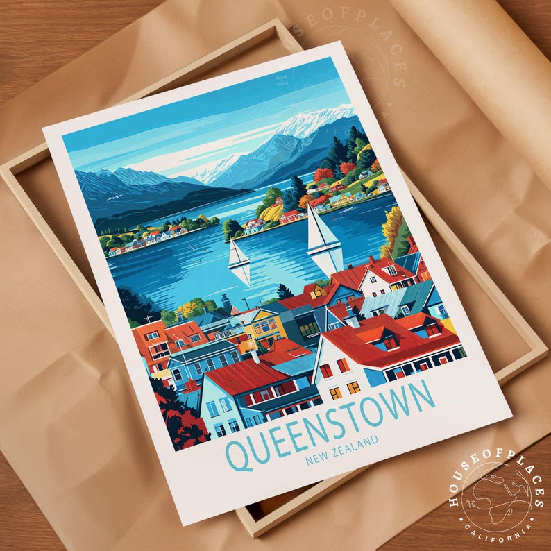 Queenstown New Zealand Travel Print, New Zealand Travel Poster ...