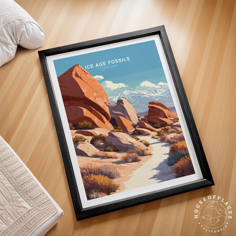 Ice Age Fossils State Park Travel Poster, Desert Landscape Wall Art ...