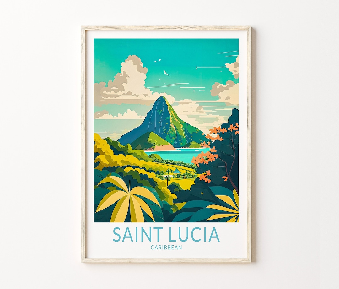 Saint Lucia Travel Poster, Caribbean Island Poster Print, Caribbean ...