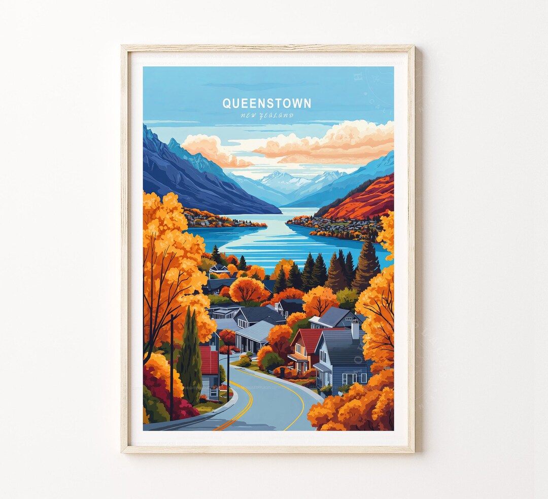 Queenstown New Zealand Travel Poster, New Zealand Travel Wall Art ...