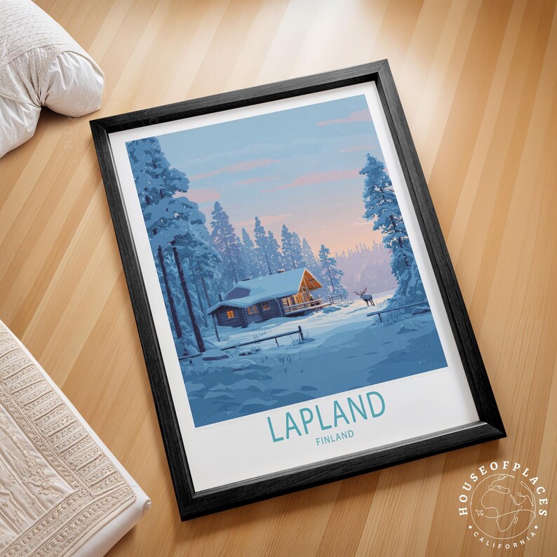 Lapland Winter Cabin Poster, Finland Snowy Forest Art, Nordic Travel ...