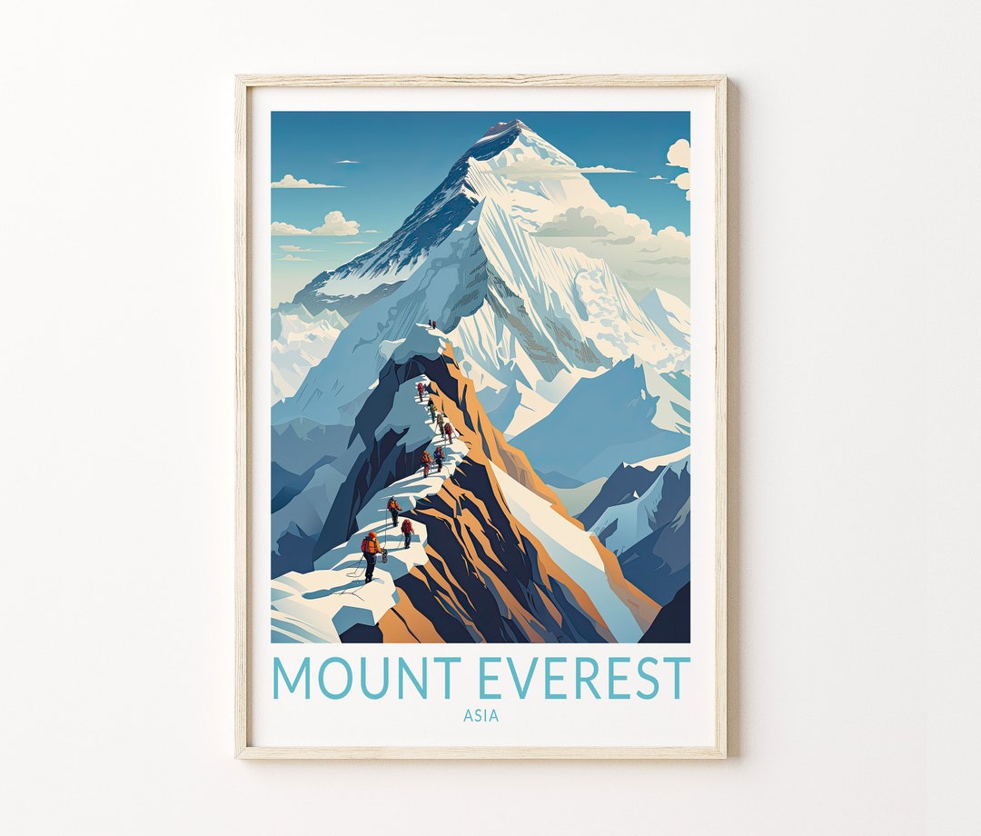 Mount Everest Travel Poster, Everest Mountain Travel Wall Poster Print ...