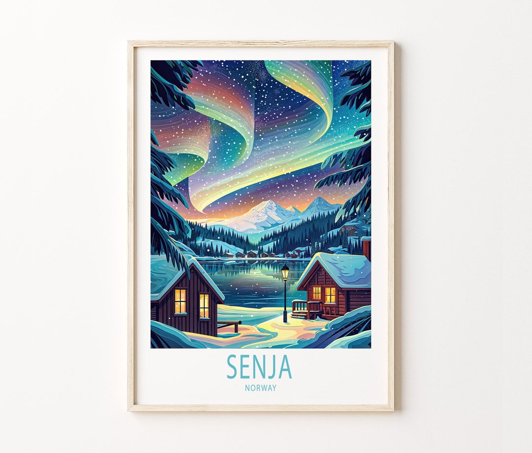 Senja Norway Travel Poster, Norway Northern Lights Wall Art, Senja ...