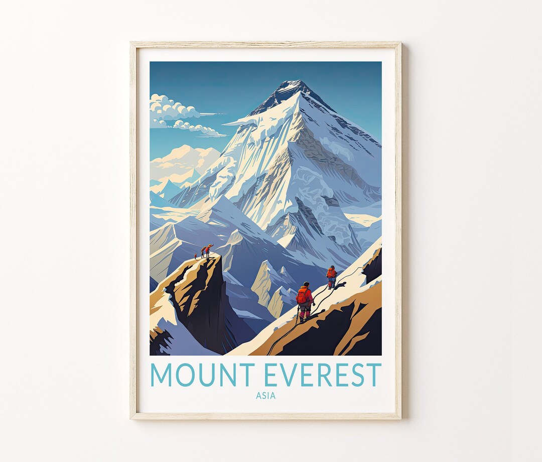 Mount Everest Travel Poster, Everest Mountain Travel Wall Poster Print ...