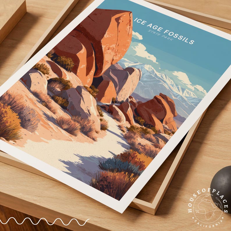 Ice Age Fossils State Park Travel Poster, Desert Landscape Wall Art ...