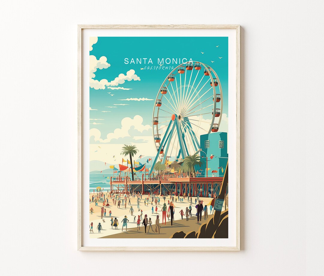 Santa Monica California Travel Poster Wall Art, Minimalist Travel ...