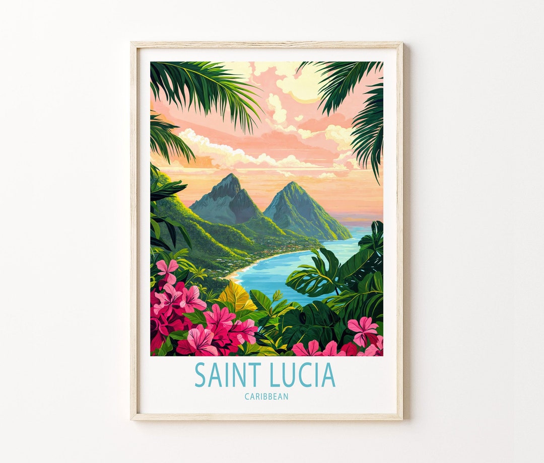 Saint Lucia Travel Poster, Caribbean Wall Art, Saint Lucia Caribbean ...