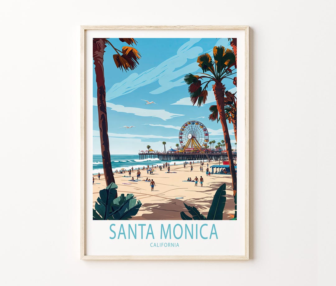 Santa Monica California, Travel Poster, California Travel Wall Art ...