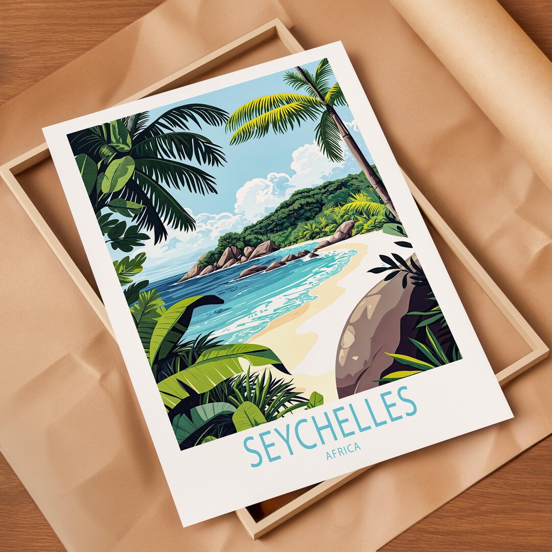 Seychelles Africa Travel Poster, Africa Wall Art, Seychelles Coast ...