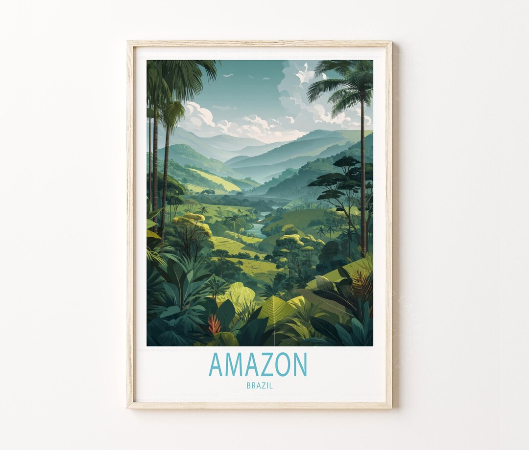 Amazon Brazil Poster, Lush Rainforest Valley, Tropical Landscape Wall ...