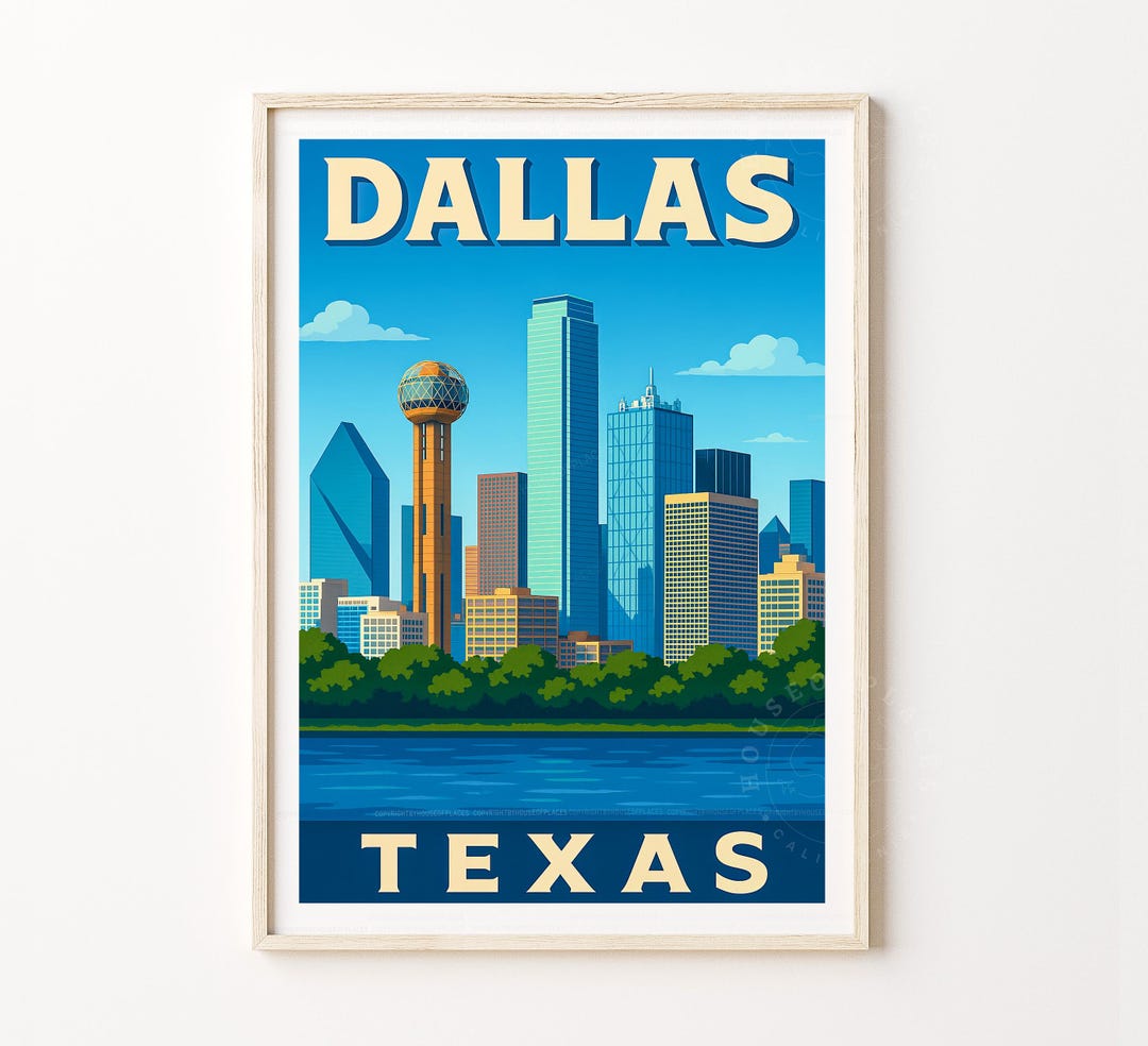 Dallas Texas Travel Poster, Texas Wall Art Print, Dallas Travel Print ...
