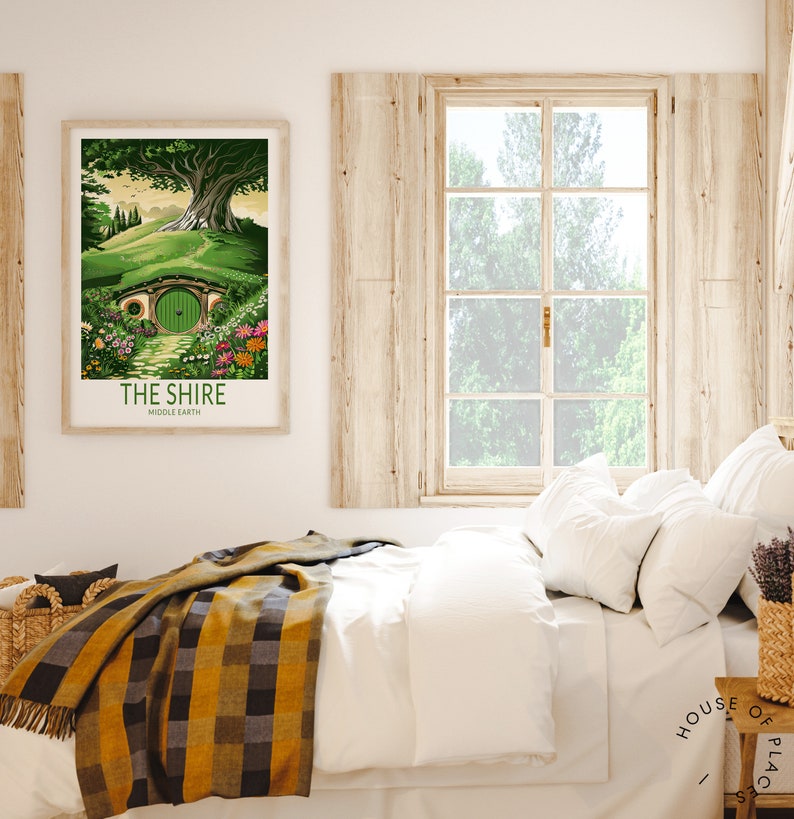 The Shire Travel Poster, Middle Earth Print, New Zealand City Wall ...