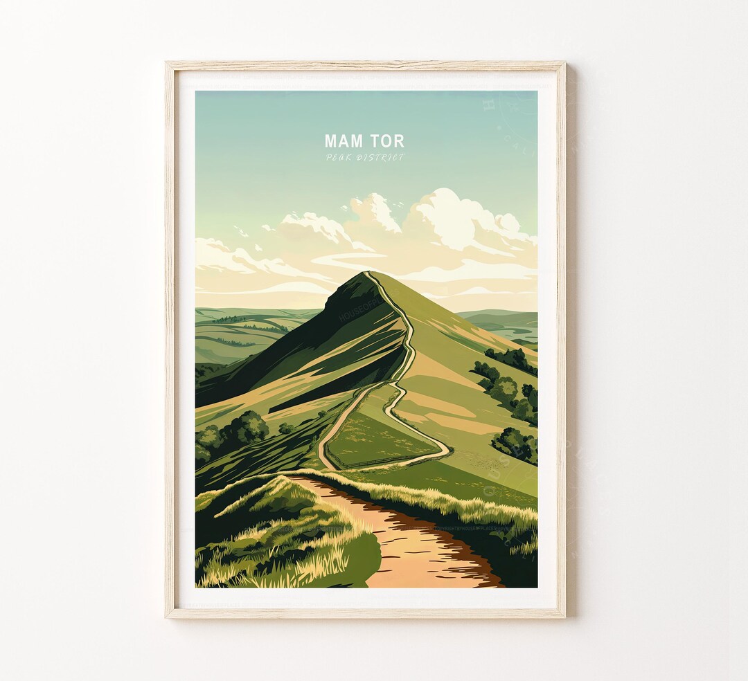 Mam Tor Peak District Travel Poster, Peak District Wall Art Print, Mam ...
