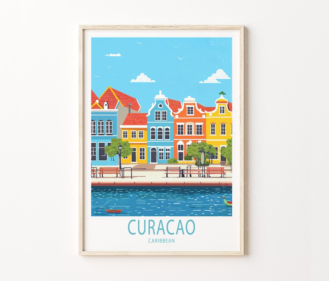 Curacao Caribbean Travel Poster, Willemstad Island Wall Art Print ...