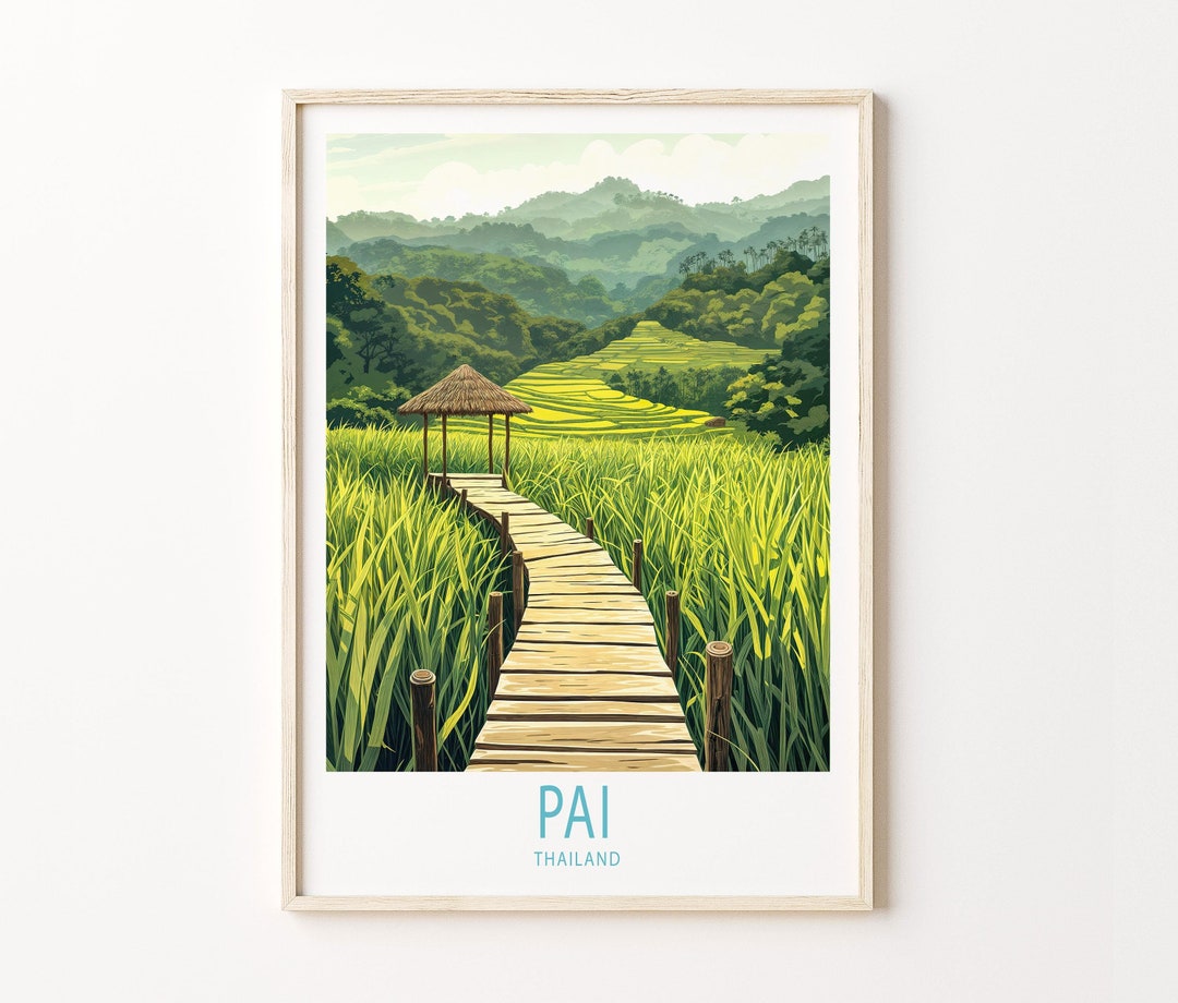 Pai Travel Poster, Pai Thailand Print, Thailand Wall Art, Personalised ...