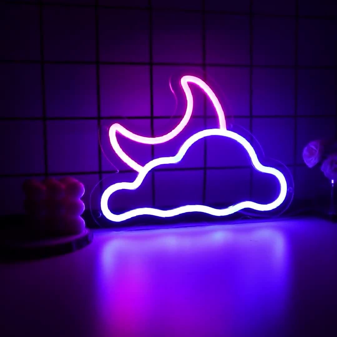 Moon & Cloud Neon Sign,anime Sign,gift for Kids, Party Decoration, Kids ...